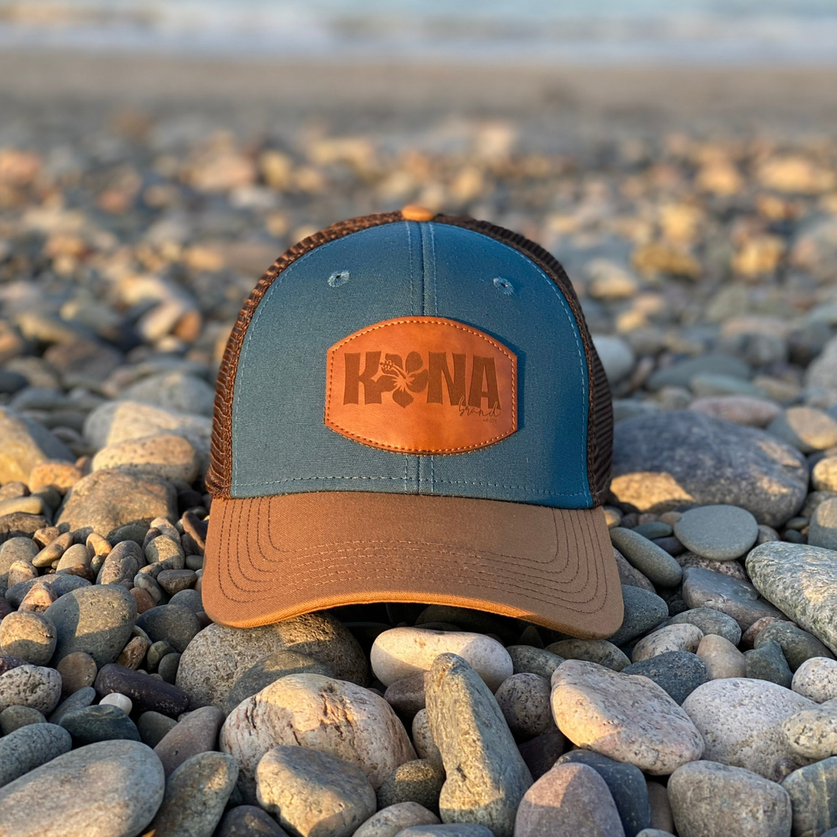 Tropic Water Blue Leather Patch Trucker – Kona Brand